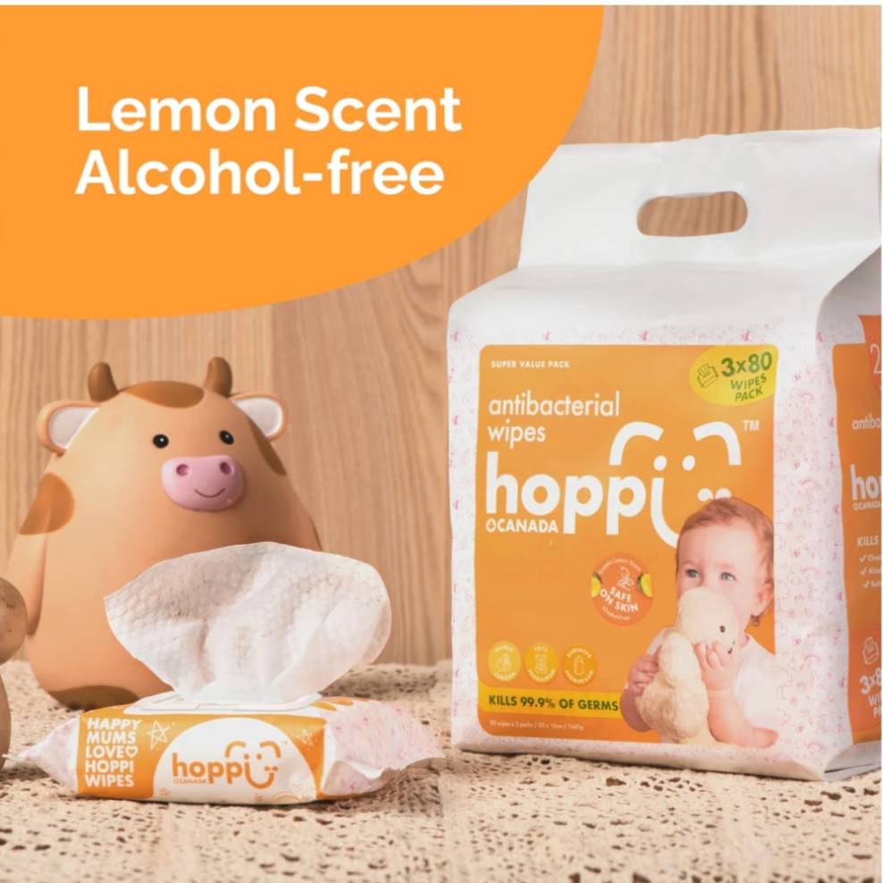 Hoppi Antibacterial Wipes 80s x 3 packs